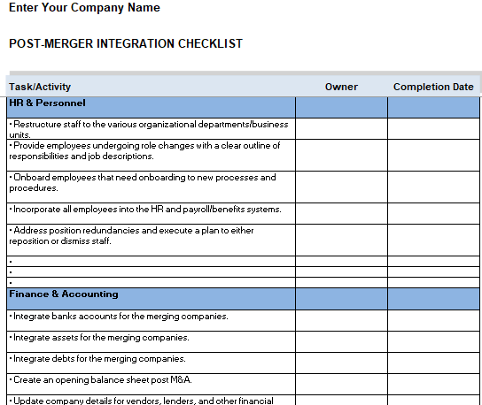 Best Post M A Integration Checklist Template Everything You Need To 