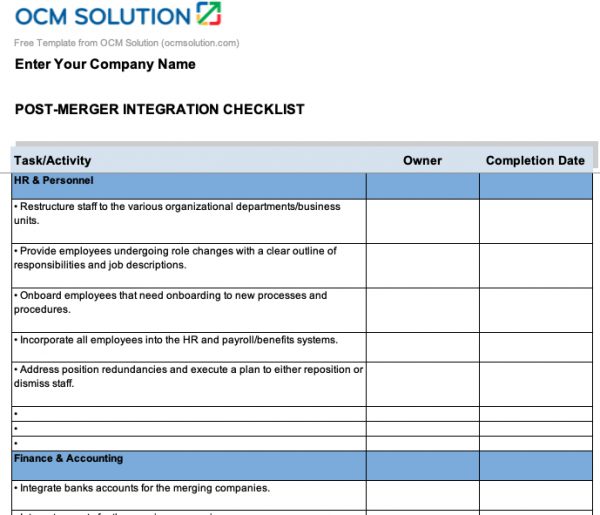 Best Post M&A Integration Checklist Template – Everything You Need to Know – OCM Solution